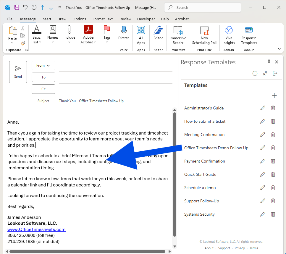 Response Templates for Outlook 365 – Lookout Software